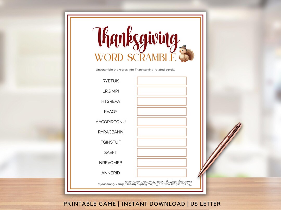 Thanksgiving Word Scramble Game Printable, Fun Fall Party Activity for ...