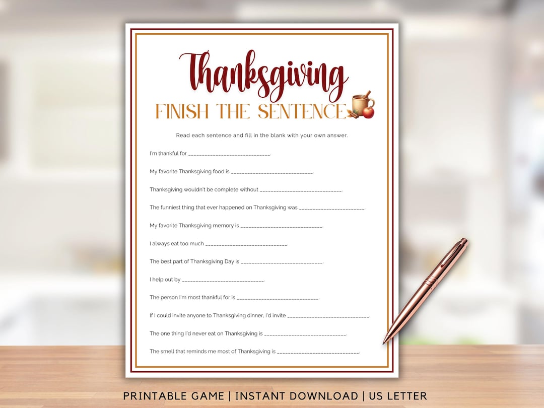 Thanksgiving Finish the Phrase Game Printable | Fun Family ...