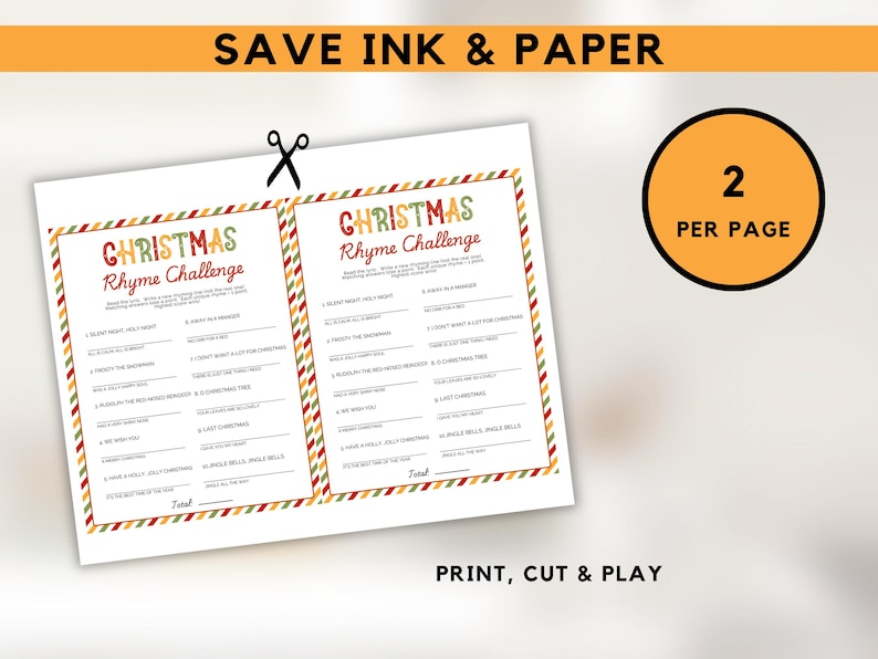 Christmas Rhyme Game Printable, Fun Holiday Rhyming Lyrics Challenge ...