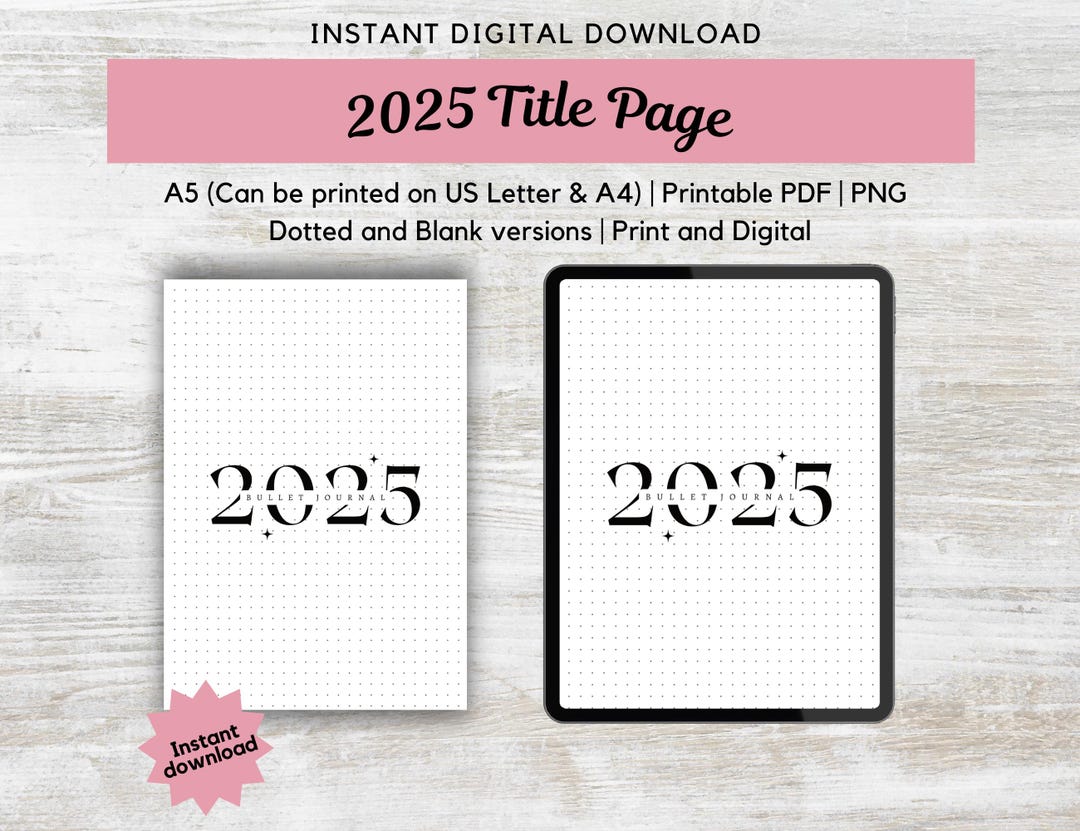 2025 Cover Page, 2025 Title Page, Bullet Journal Planner Page, Bujo ...