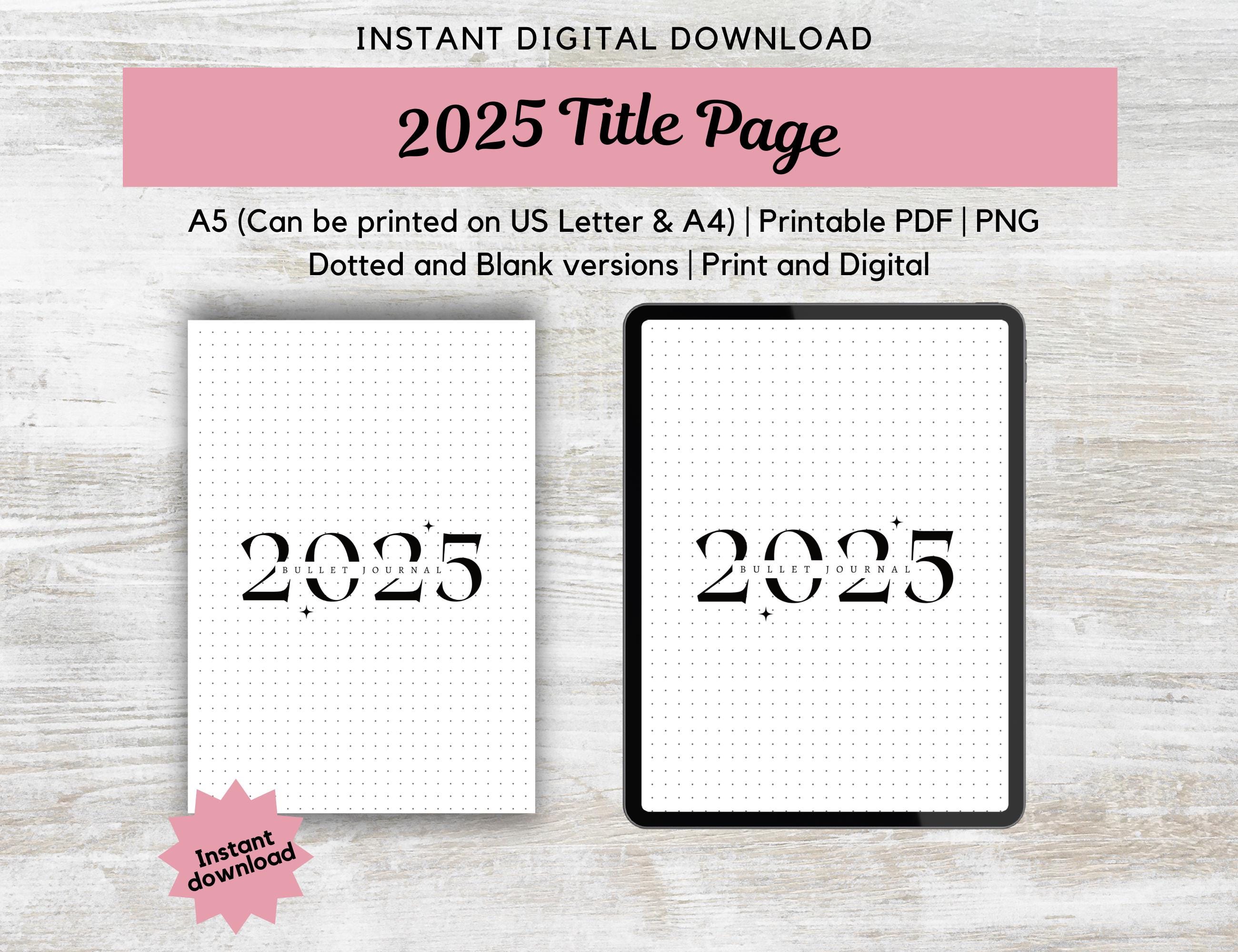 2025 Cover Page, 2025 Title Page, Bullet Journal Planner Page, Bujo ...