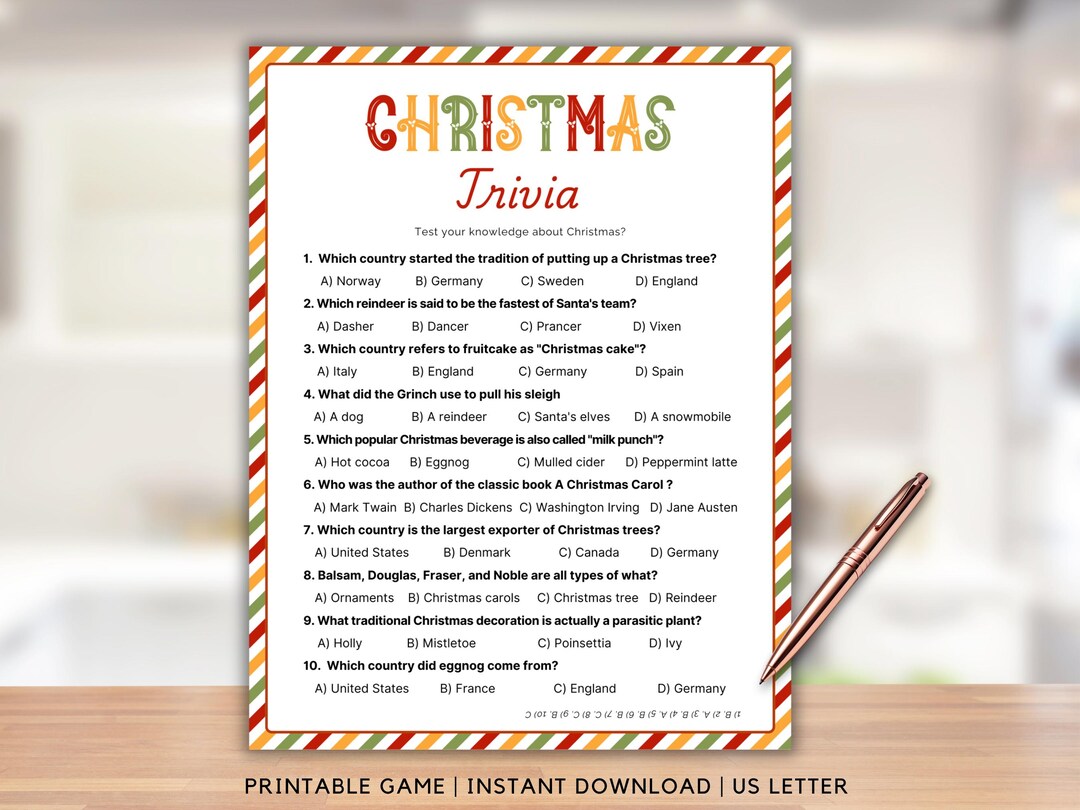 Christmas Trivia Game Printable, Fun Holiday Quiz, Families, Teens ...