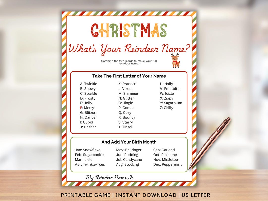 What's Your Reindeer Name Game, Name Tags, Christmas Family Games ...