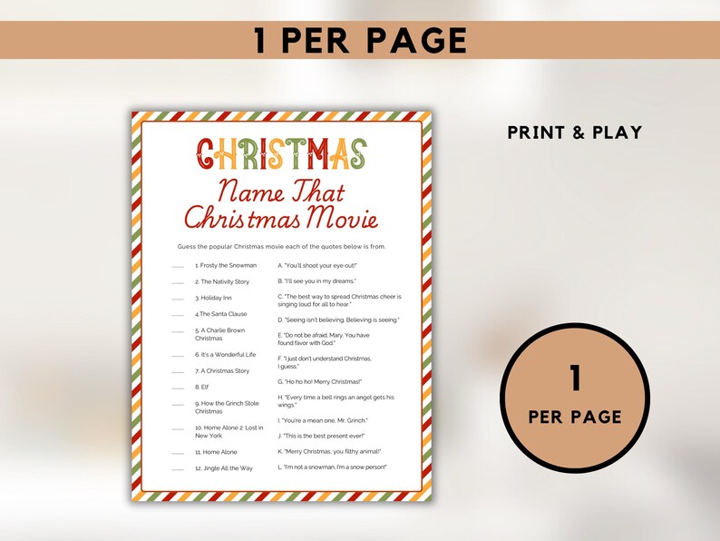Christmas Movie Game Printable, Name That Christmas Movie Trivia for ...
