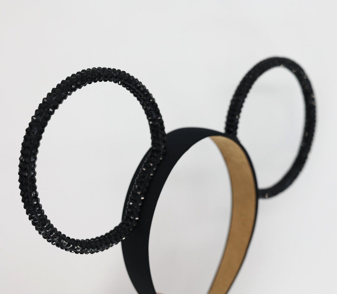 3D All Sides Rhinestone BLACK Mouse Ears Minnie Rings Full Covered ...
