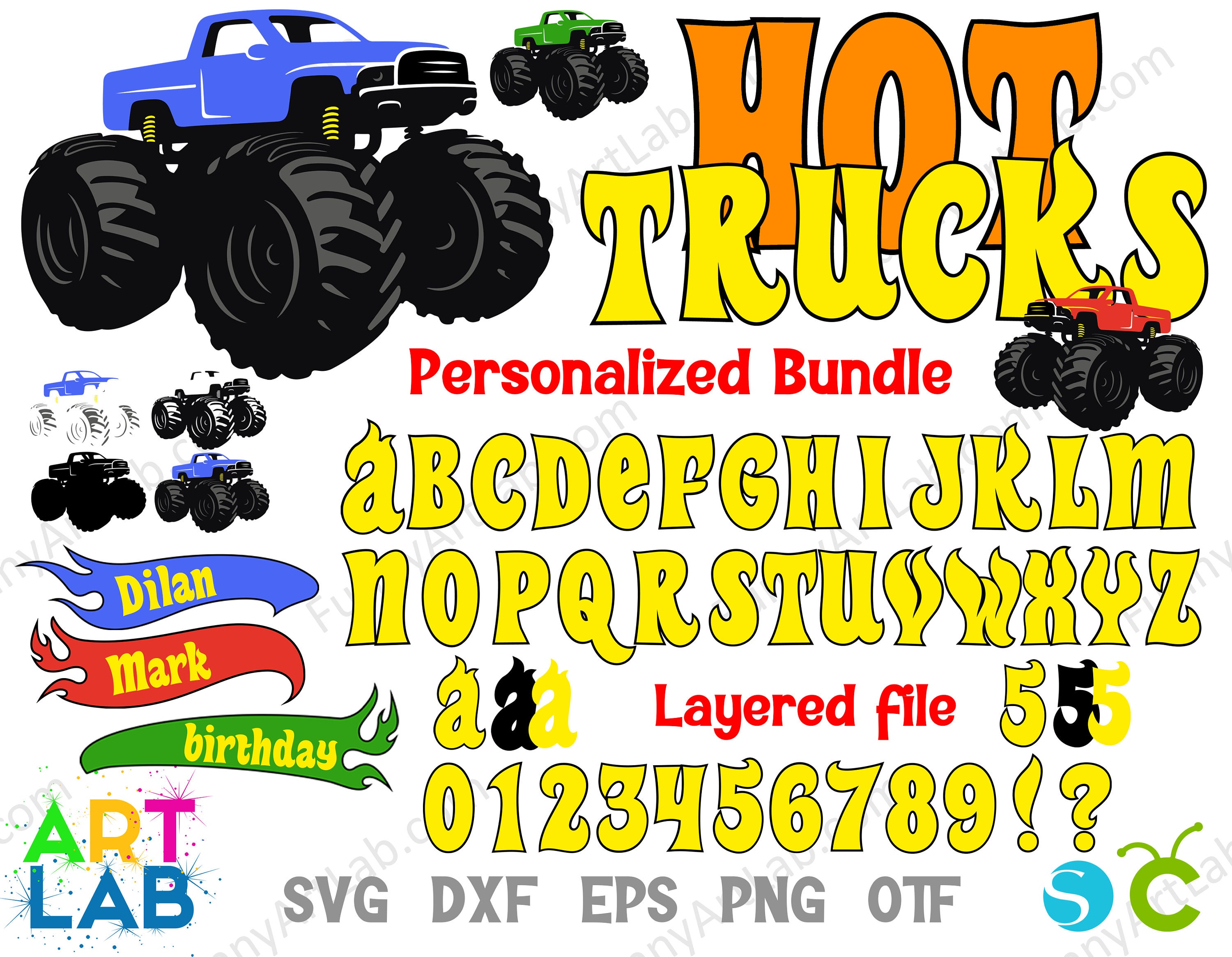 Monster Trucks SVG, Cars Letters SVG Cricut, Cars Font Otf ...