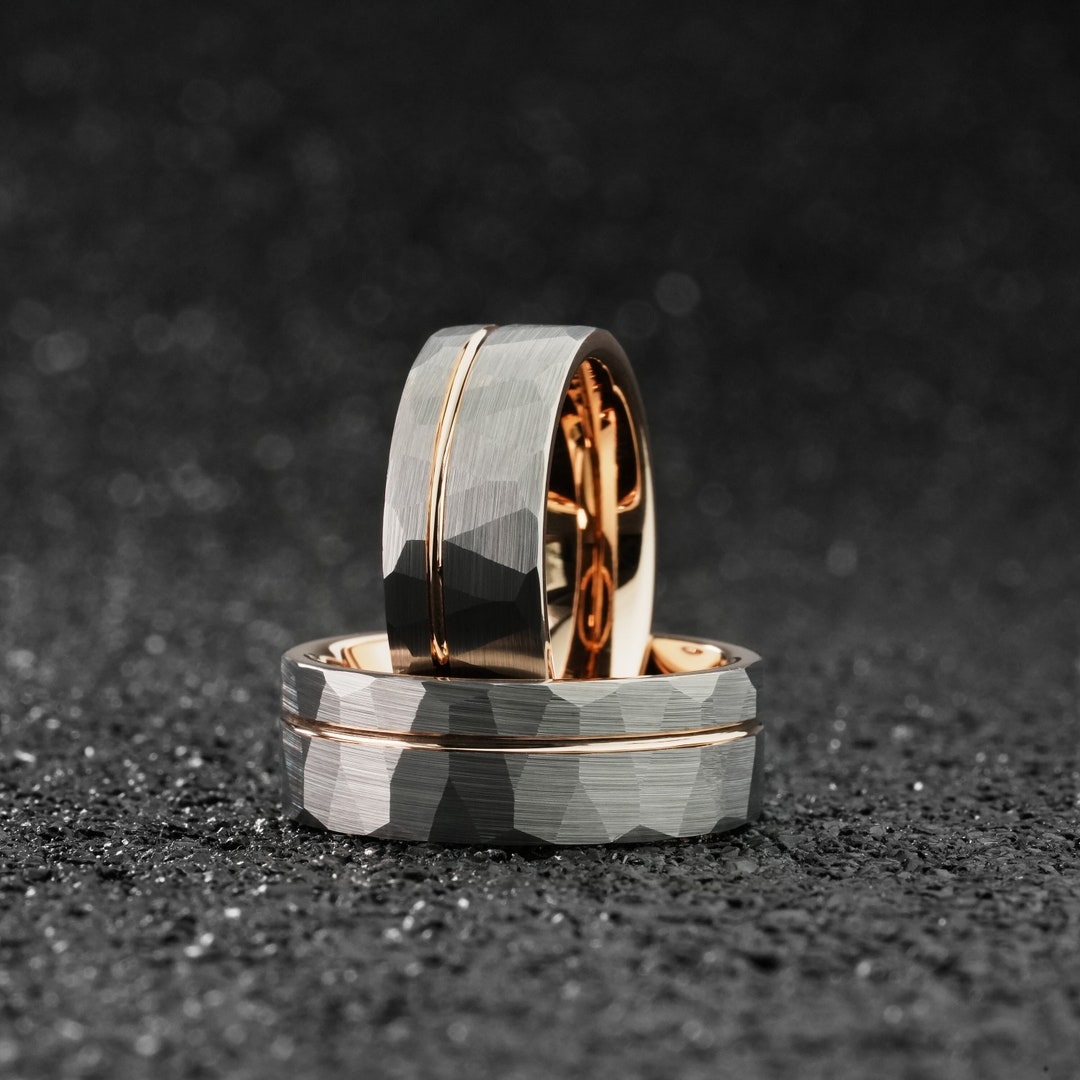 Silver and Rose Gold Wedding Ring, Mens Wedding Band, Unique Tungsten ...