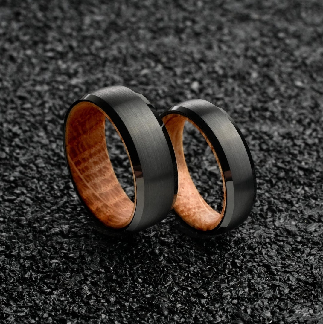 Black Whiskey Barrel Rings, Unique Men Wedding Band, Mens Wooden ...