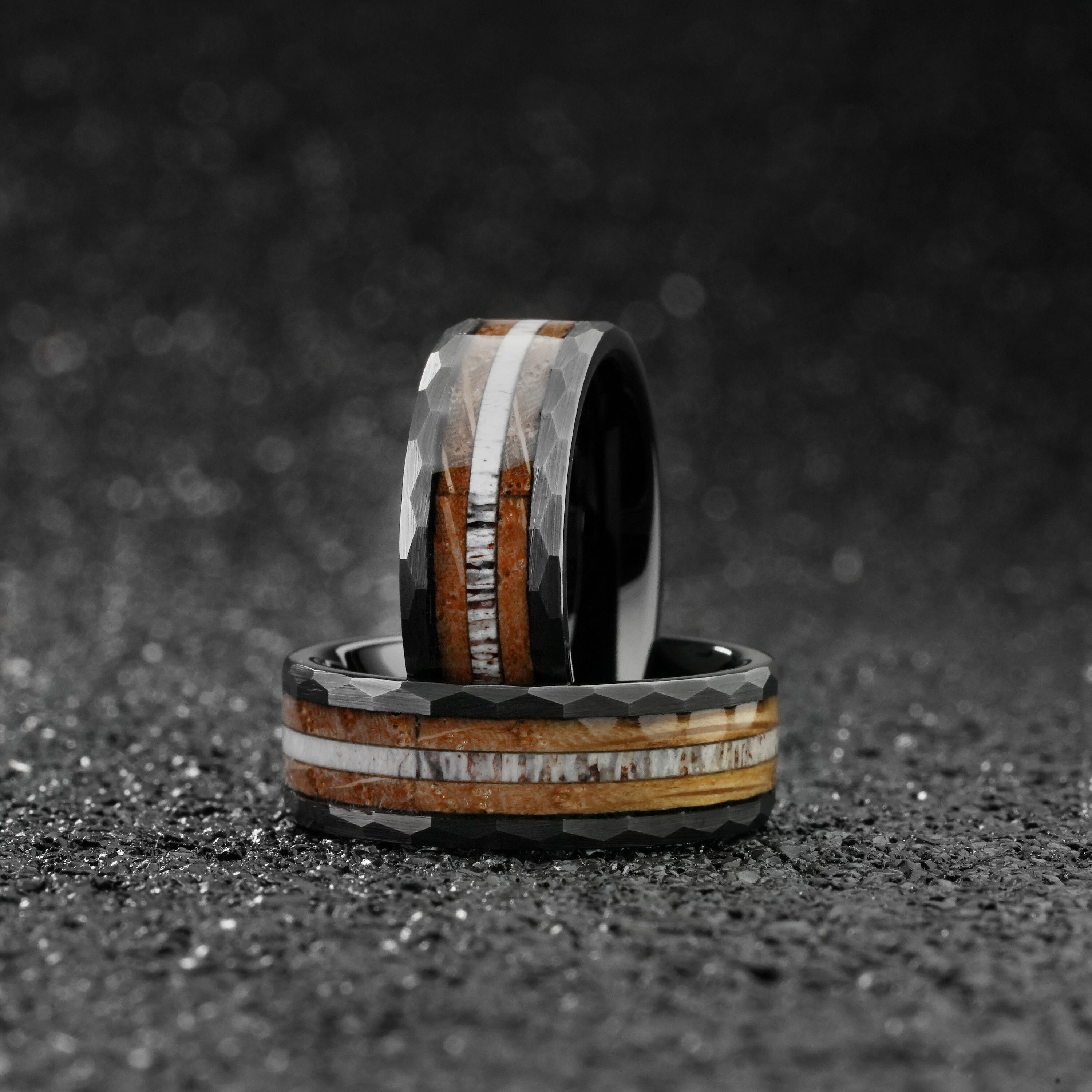 Hammered Whiskey Barrel Wedding Ring Antler Mens Wedding - Etsy