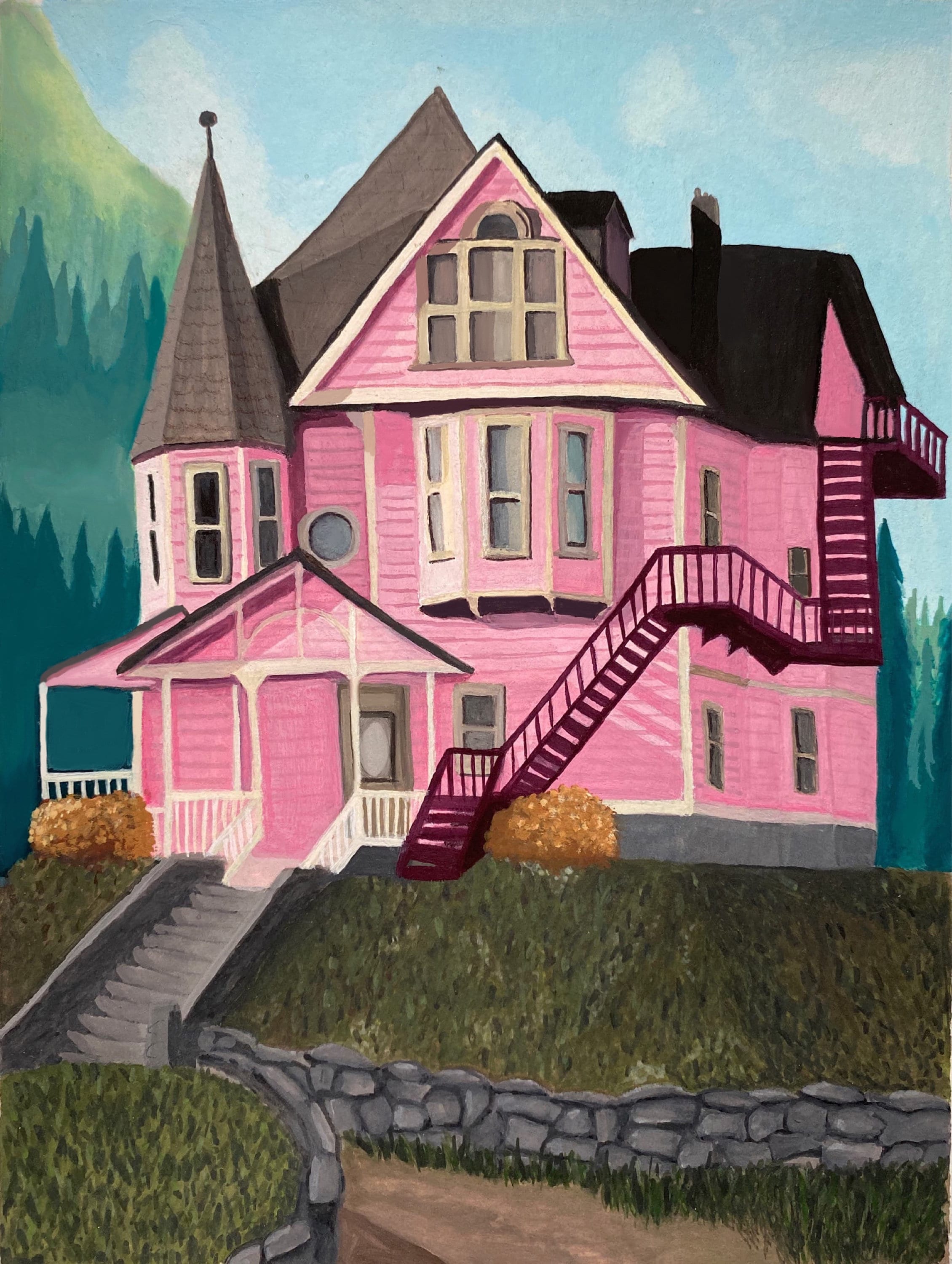 Coraline Pink Palace Gouache Print Digital Download of | Etsy