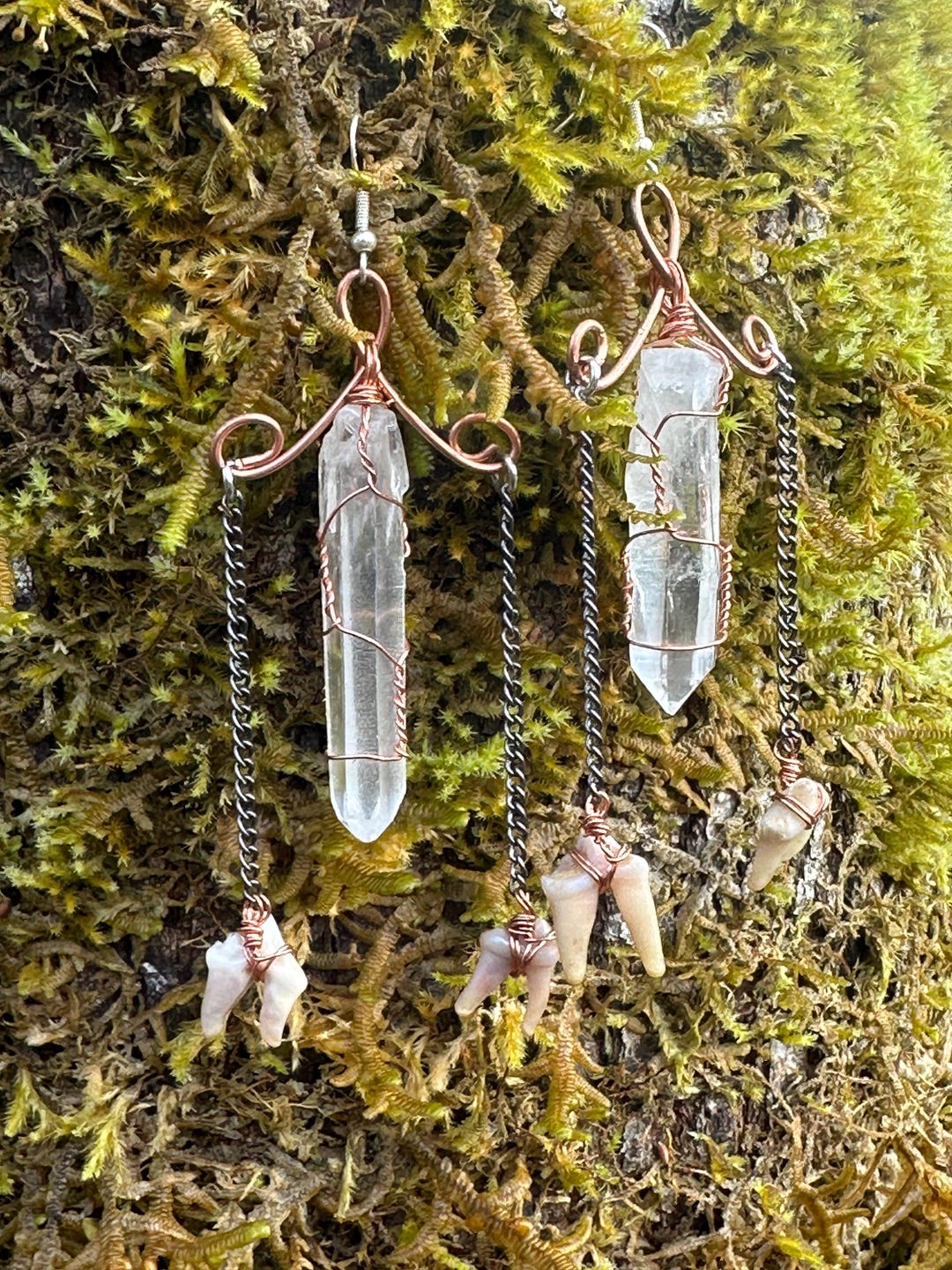 Red Fox Tooth and Quartz Crystal Forest Faerie Earrings - Etsy