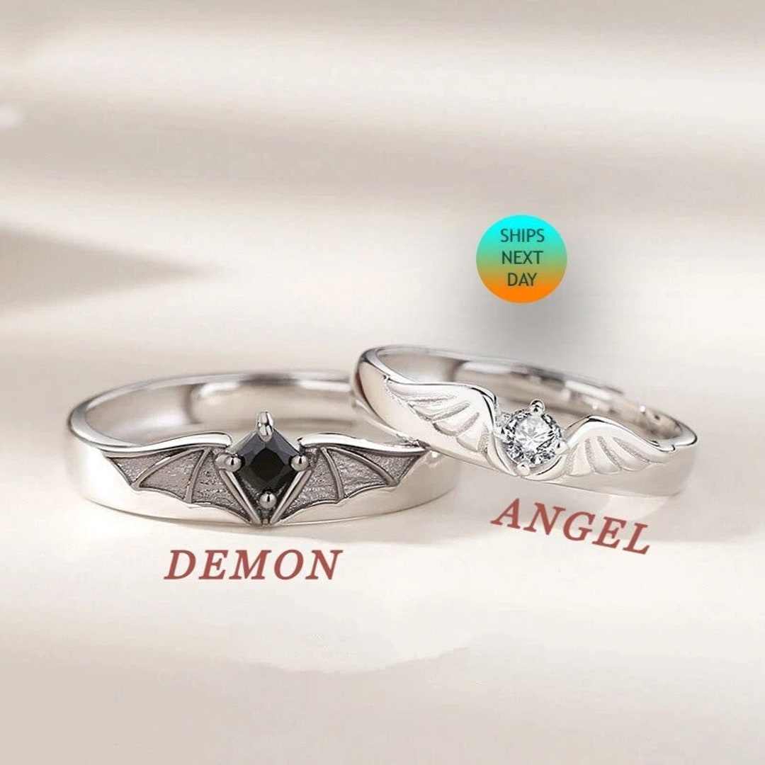 Angel and Devil Matching Rings Set Couple Rings Promise Rings , Angel ...