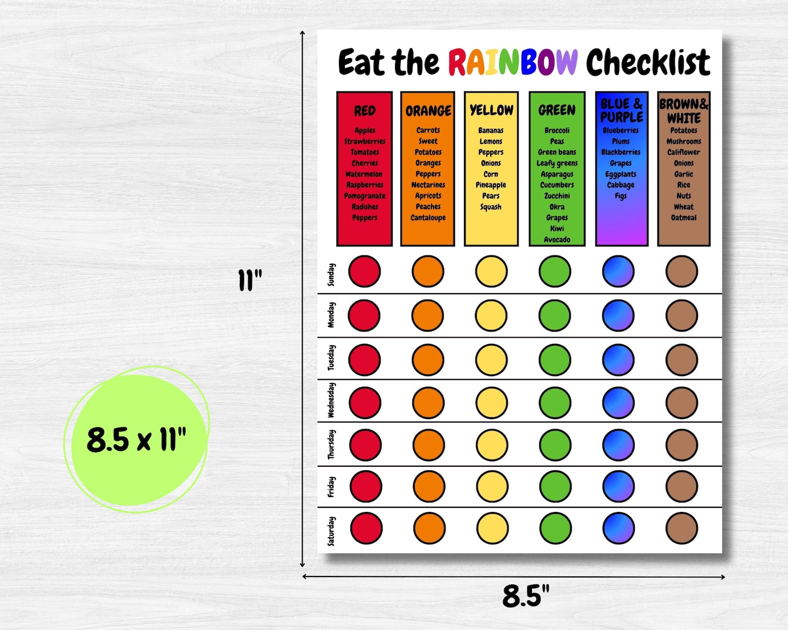 Eat the Rainbow Chart | Eat the Rainbow Checklist, Kids Nutrition ...