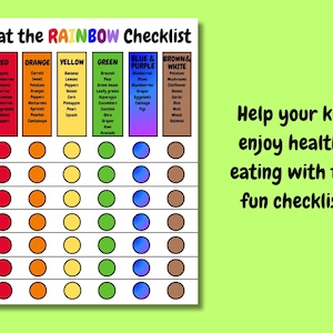 Eat the Rainbow Chart | Eat the Rainbow Checklist, Kids Nutrition ...