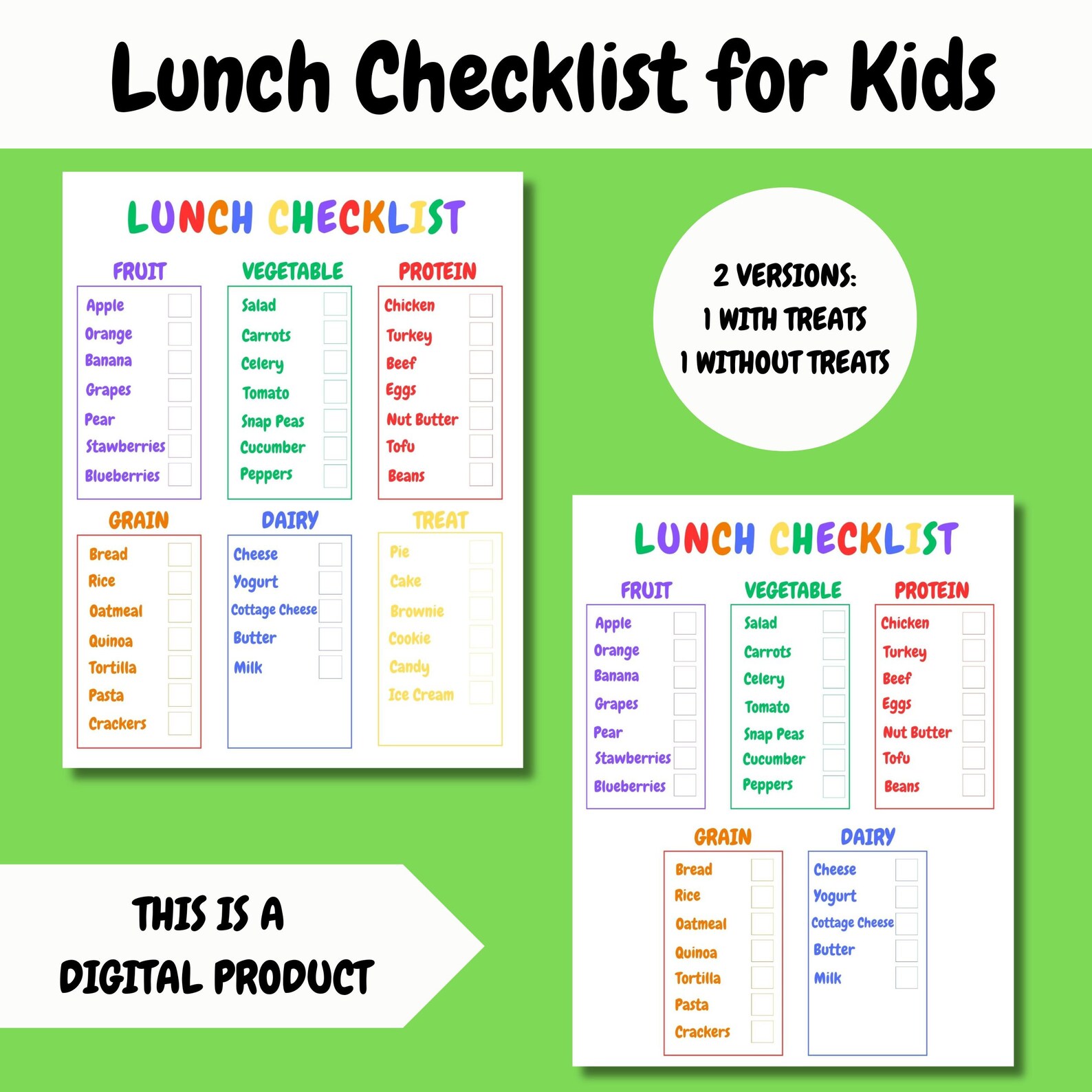 Kids Lunch Checklist | Printable Meal Planning (PDF) - Etsy