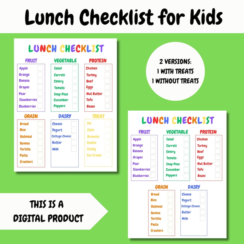 Lunch Checklist for Kids| Healthy Eating Habits for Kids | Meal ...