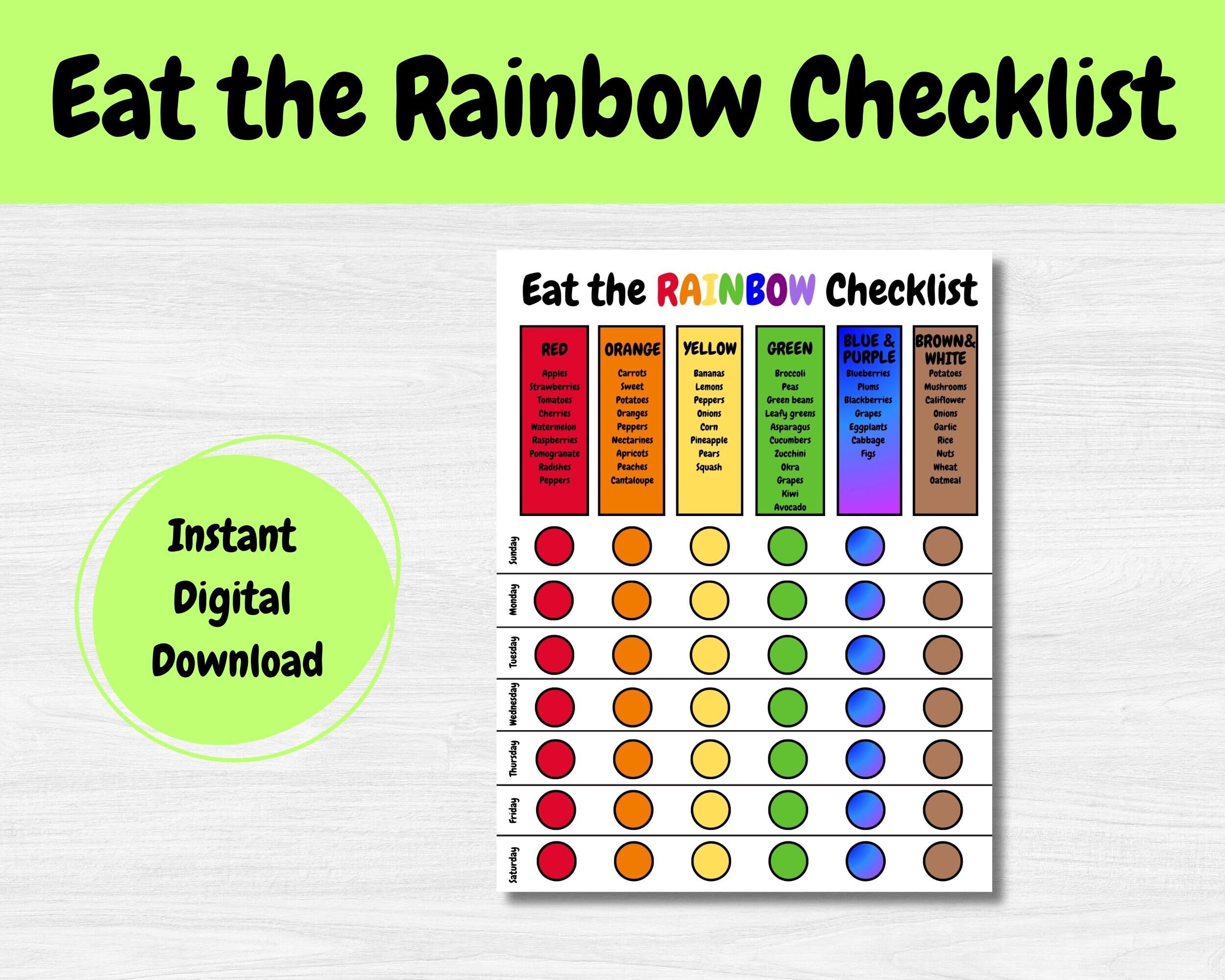 Eat the Rainbow Chart | Eat the Rainbow Checklist, Kids Nutrition ...