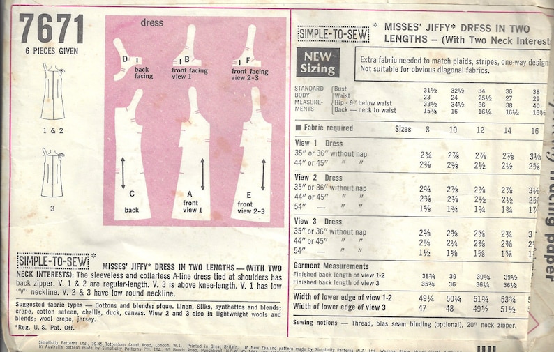 1968 Vintage Sewing Pattern B36 DRESS 1658 Simplicity 7671 - Etsy