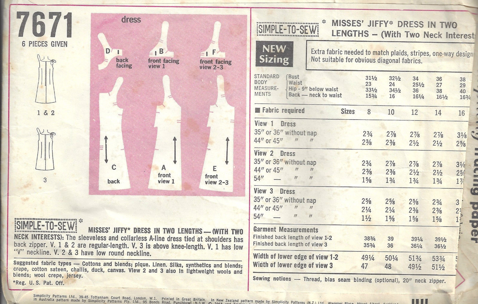 1968 Vintage Sewing Pattern B36 DRESS 1658 Simplicity 7671 - Etsy