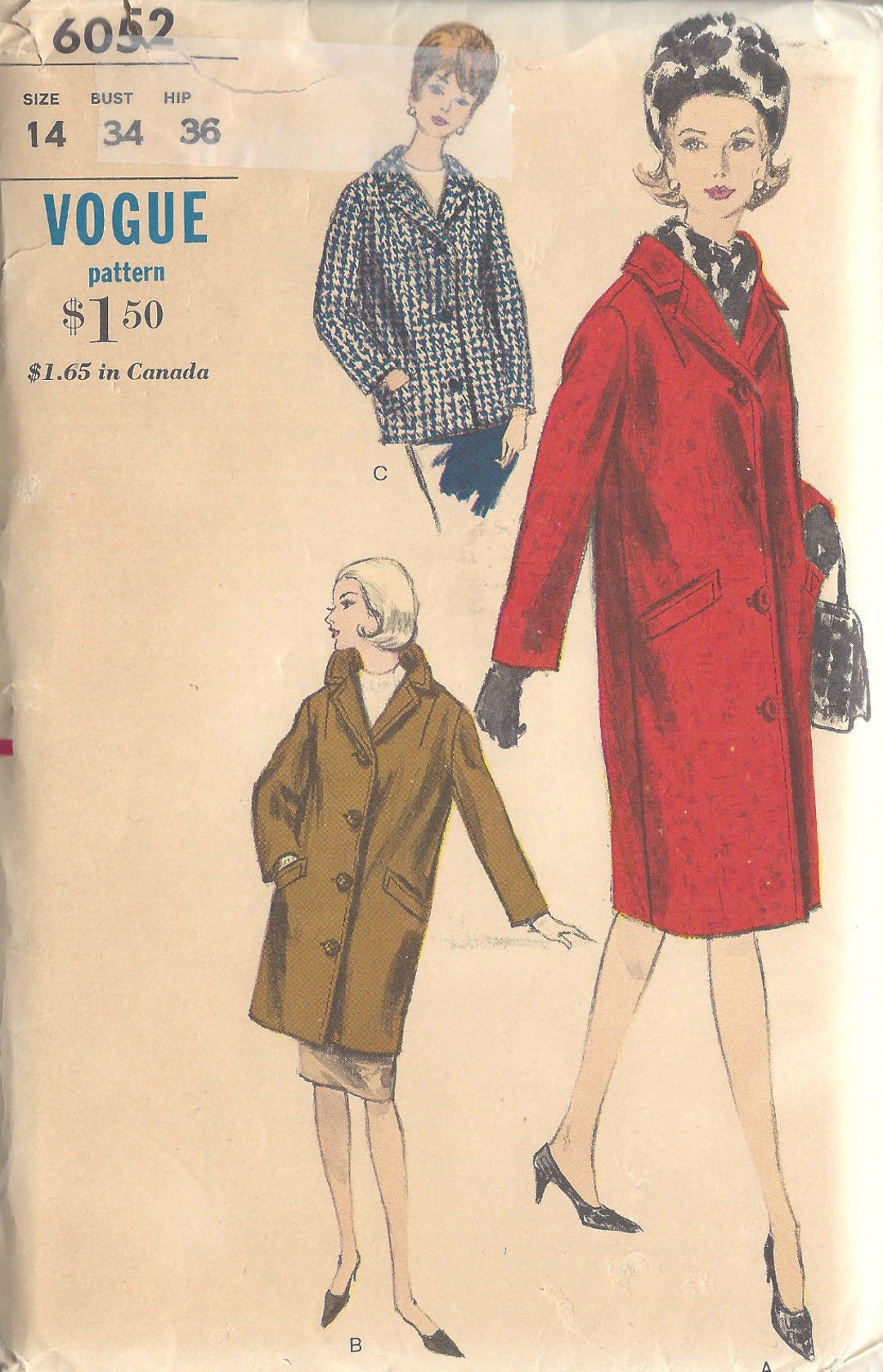 1963 Vintage VOGUE Sewing Pattern CHESTERFIELD COAT B34in (1539) Vogue ...