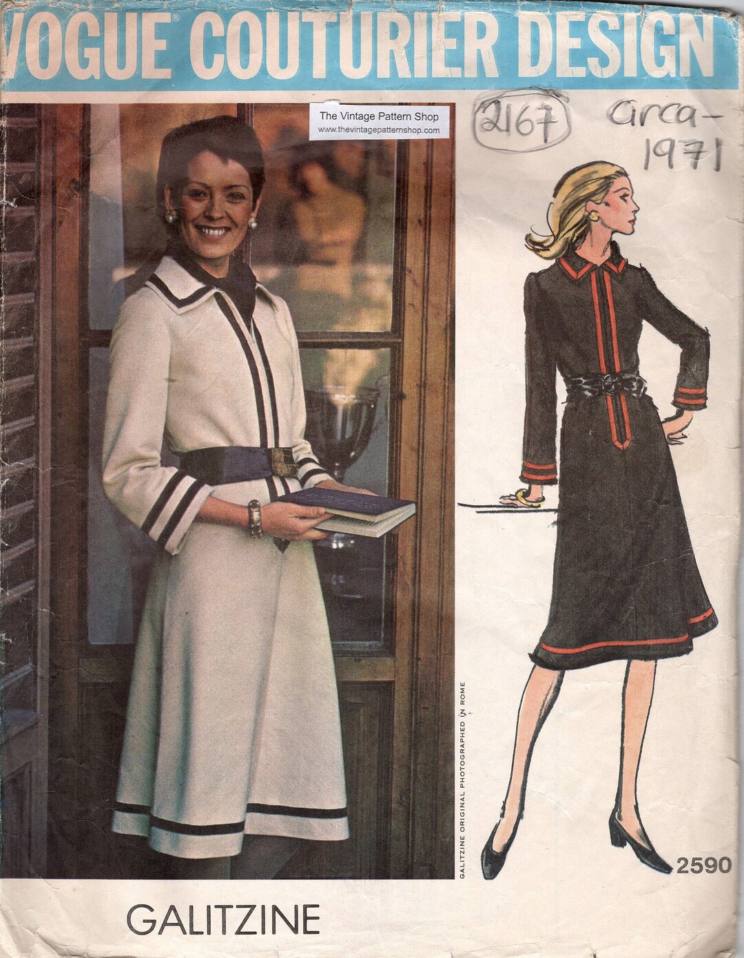 1971 Vintage VOGUE Sewing Pattern B36″ DRESS (2167) by Galitzine Vogue ...