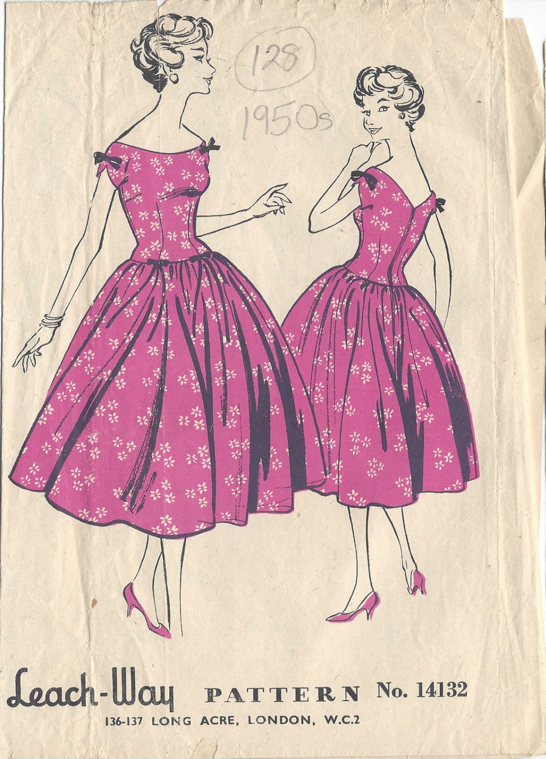 1958 Vintage Sewing Pattern B34" DRESS (128) by Leach-way 14132 - Etsy