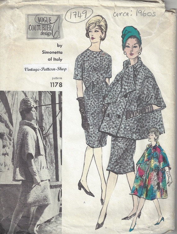 1960s Vintage VOGUE Sewing Pattern B34 DRESS & COAT 1749 by - Etsy