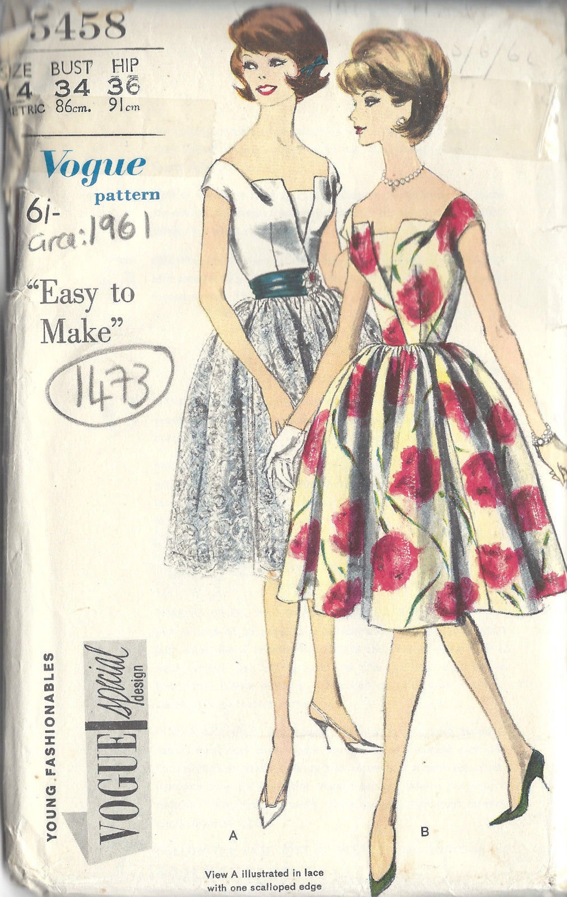 1961 Vintage VOGUE Sewing Pattern B34 DRESS & PETTICOAT (1473) Vogue ...