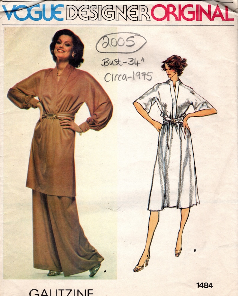 1975 Vintage VOGUE Sewing Pattern B34 Dress TUNIC & PANTS - Etsy