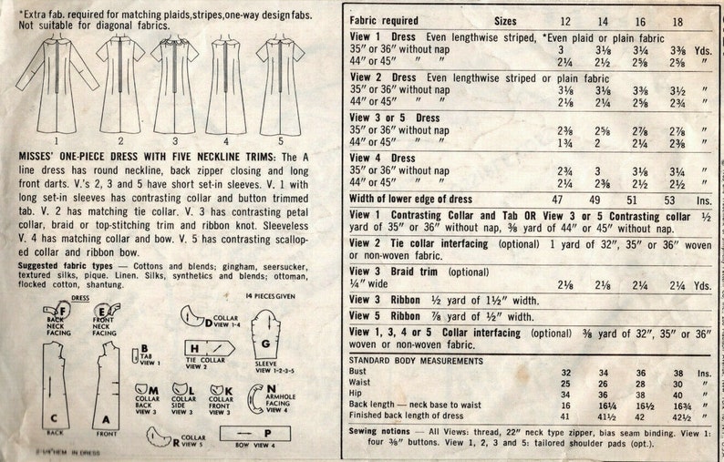 1965 Vintage Sewing Pattern DRESS Bust 34″ (1923) by Simplicity 5924 - Etsy