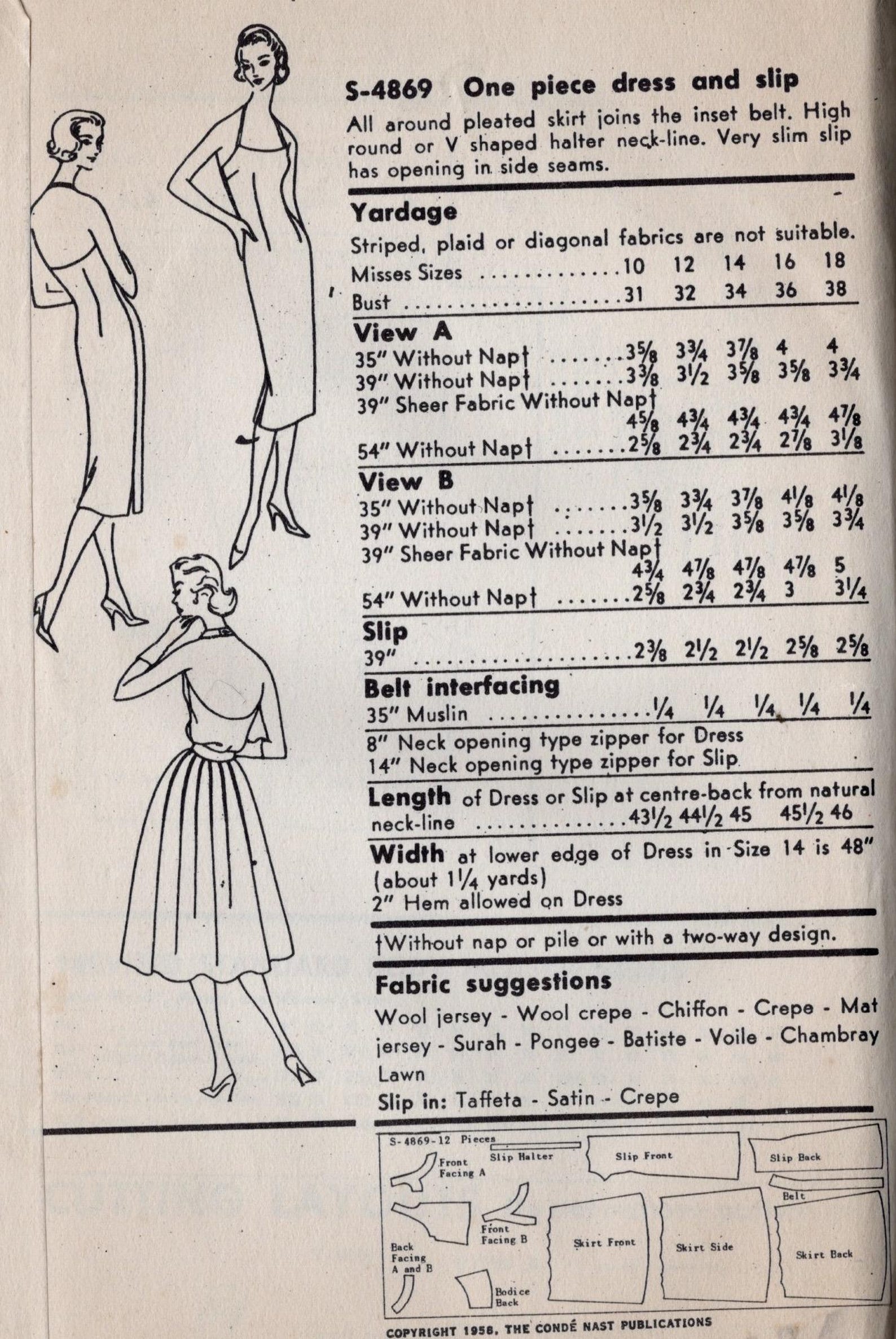 1958 Vintage VOGUE Sewing Pattern B32" DRESS (2311) VOGUE S-4869 - Etsy