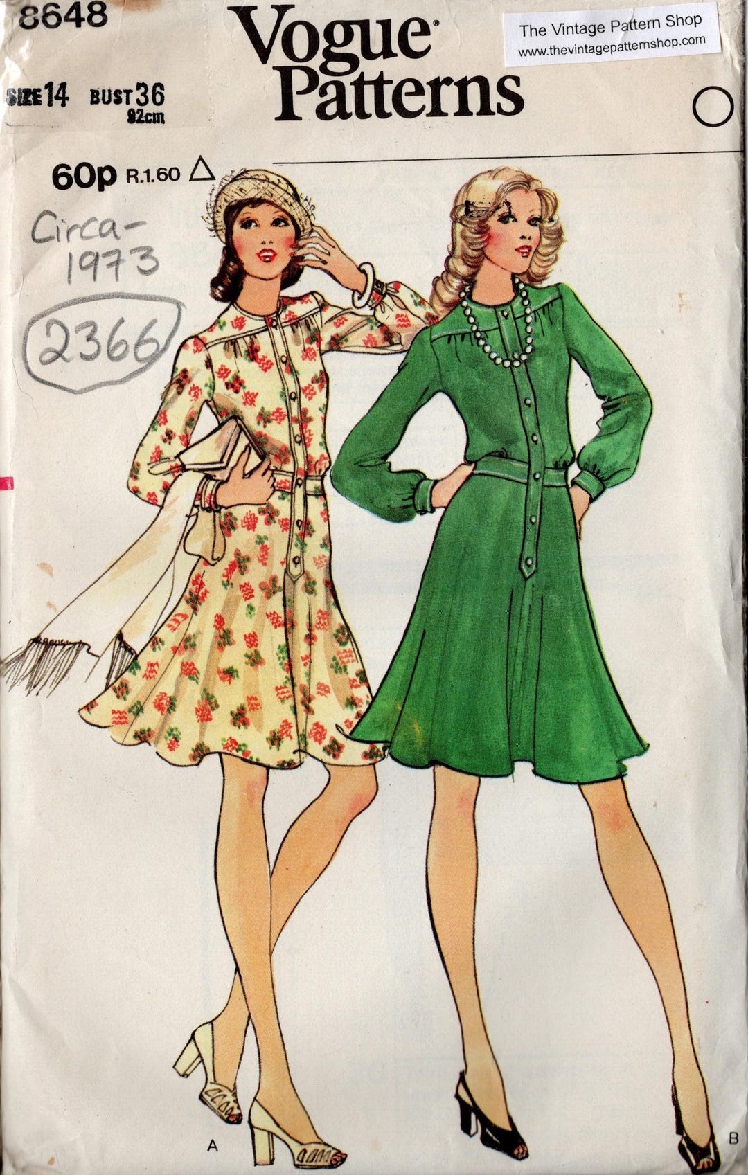 1973 Vintage VOGUE Sewing Pattern (B36″) DRESS (2366) Vogue 8648 - Etsy