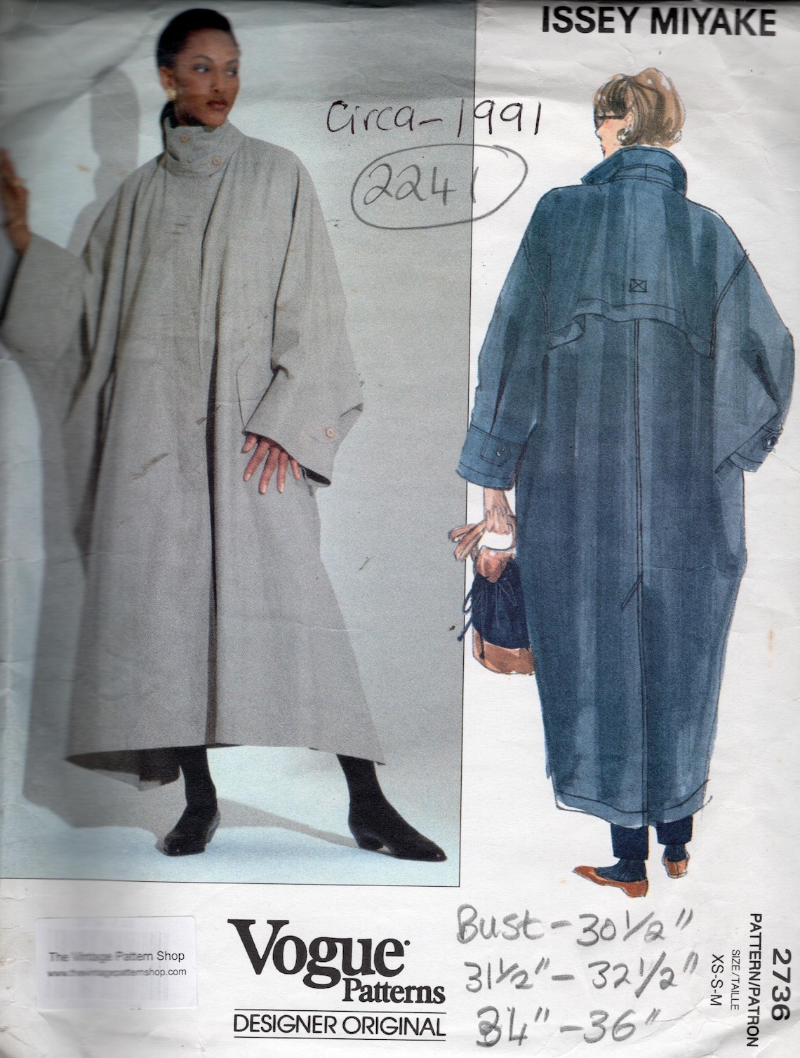 1991 Vintage VOGUE Sewing Pattern Bust: 30 1/2” -to- 36” Coat (2241) by ...