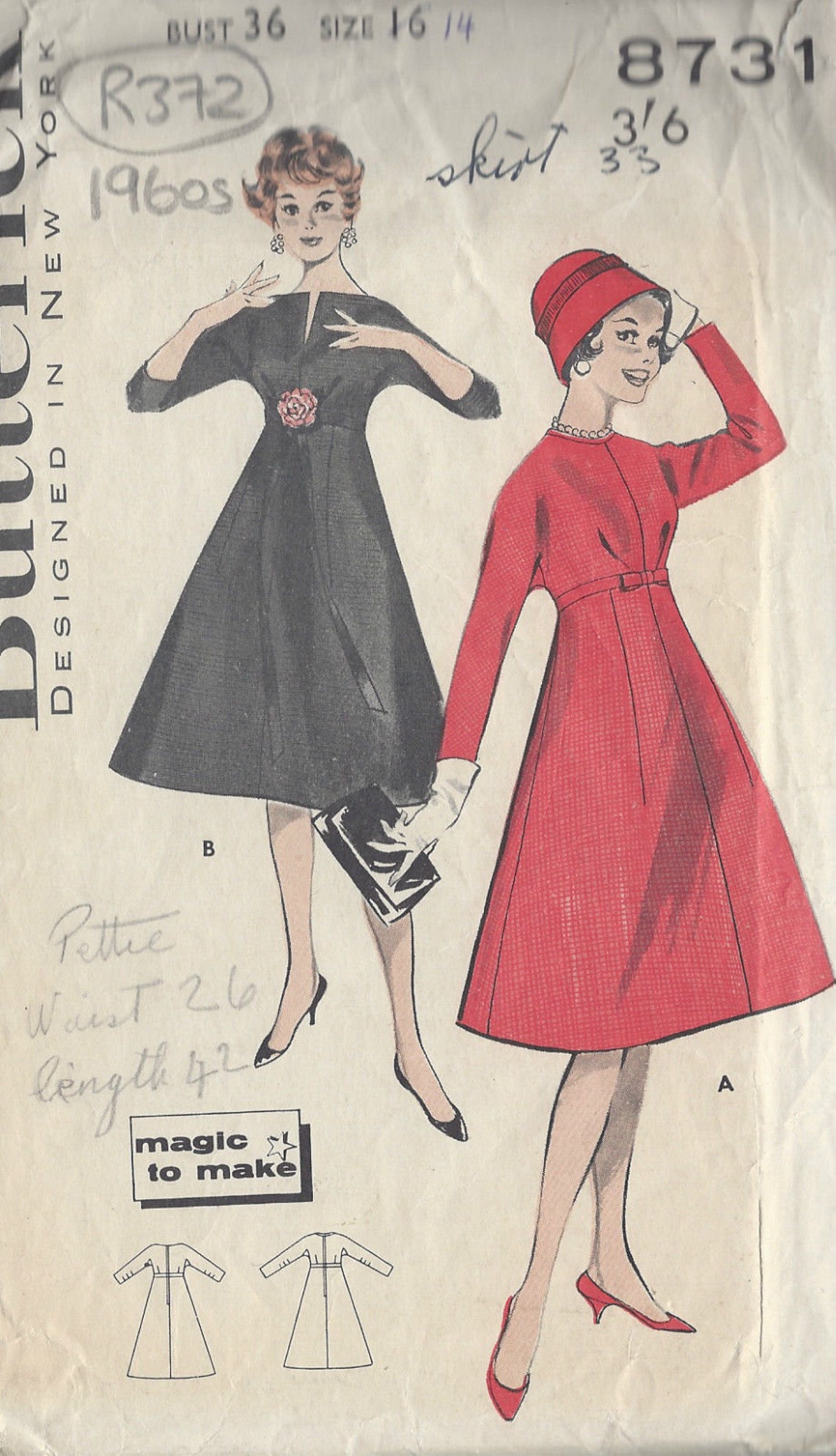 1960s Vintage Sewing Pattern B36 DRESS R372 by Butterick - Etsy