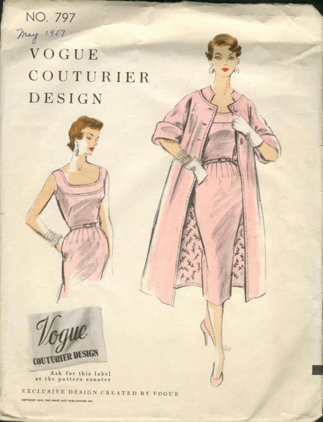 1954 Vintage VOGUE Sewing Pattern B34 DRESS & COAT (1115) Vogue 797 - Etsy