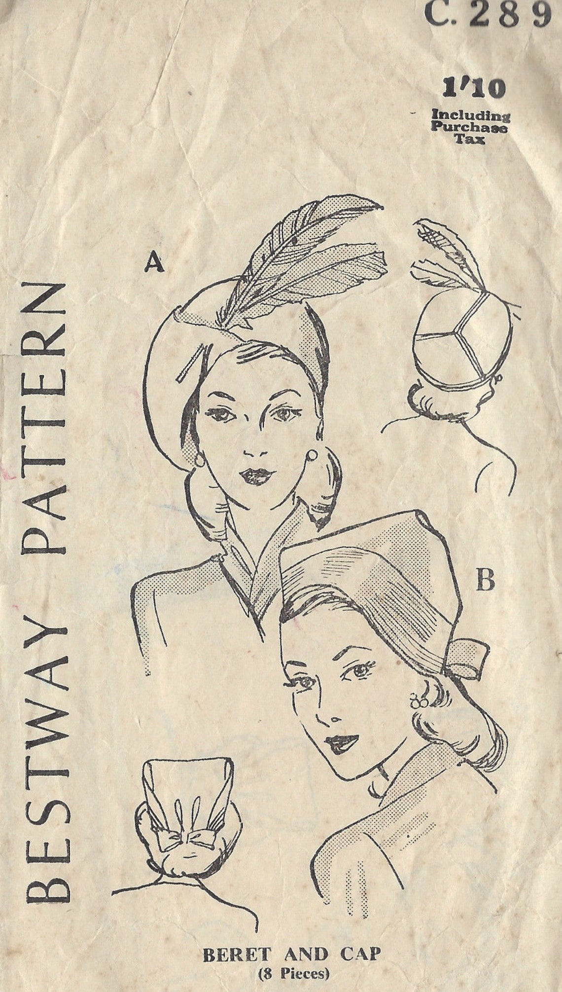 1940s WW2 Vintage Sewing Pattern BERET & CAP SIZE: 22 1280 - Etsy