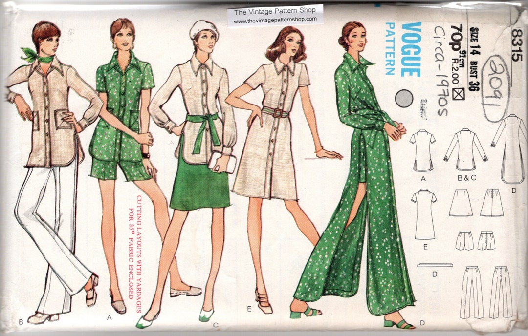 1970s Vintage VOGUE Sewing Pattern B36" Dress Shirt Pants Shorts ...