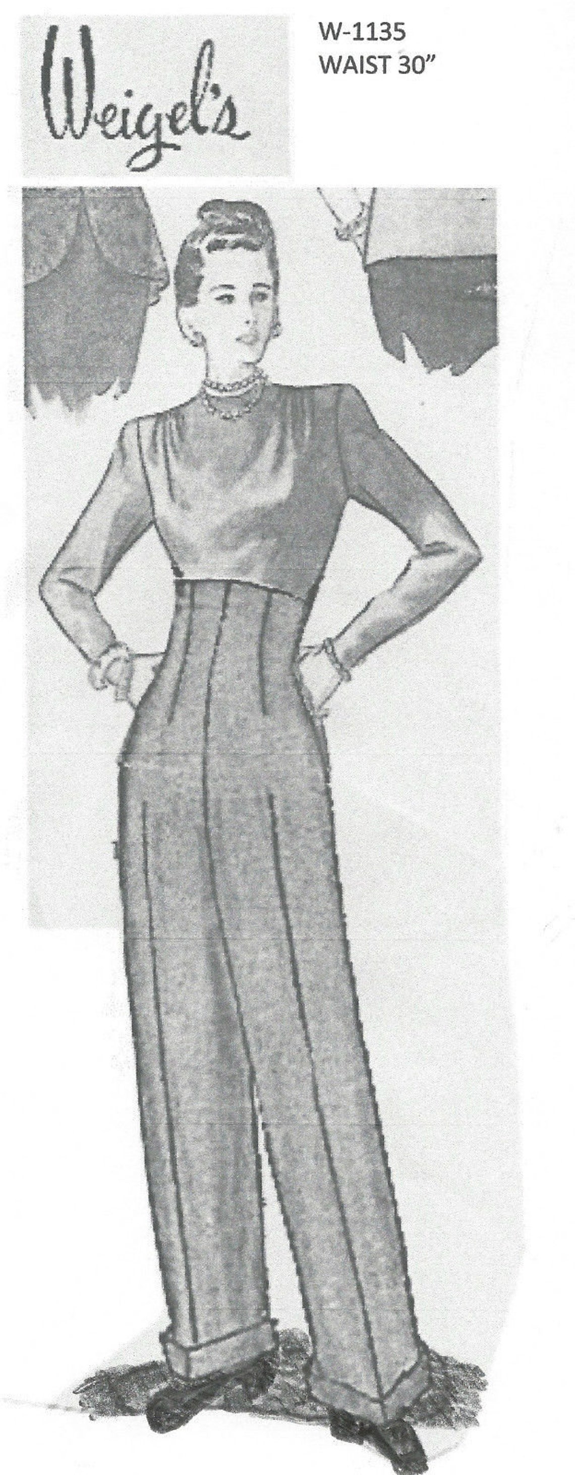 1940s WW2 Vintage Sewing Pattern W30 WOMENS PANTS TROUSERS (W1135-30 ...