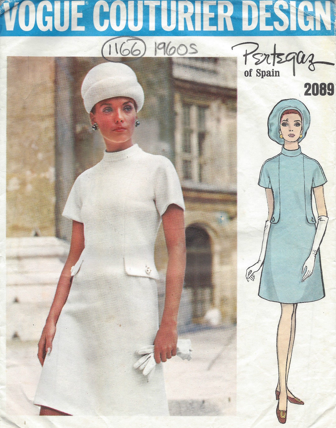 1969 Vintage VOGUE Sewing Pattern DRESS B36 (1166) by Pertegaz of Spain ...