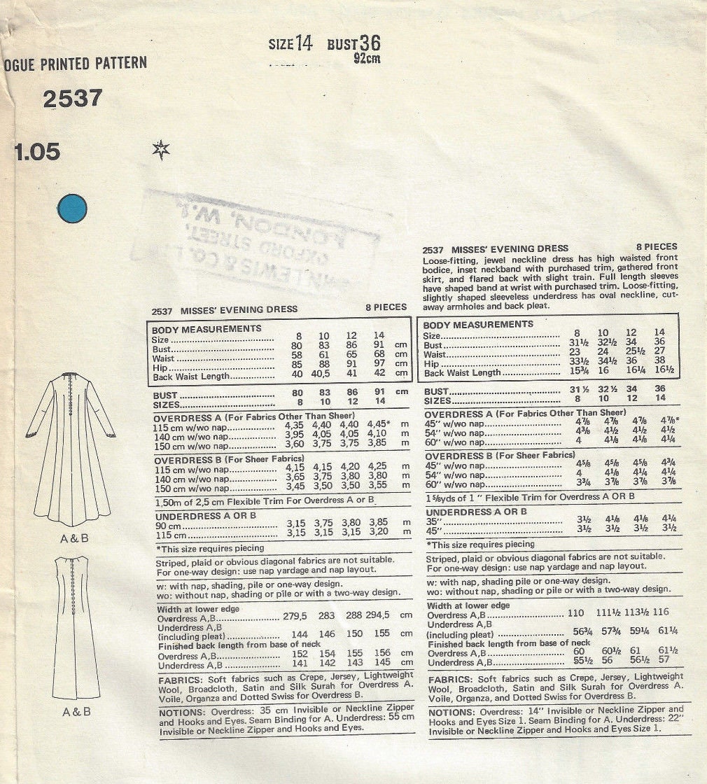 1971 Vintage VOGUE Sewing Pattern B36in EVENING Dress 1669 - Etsy