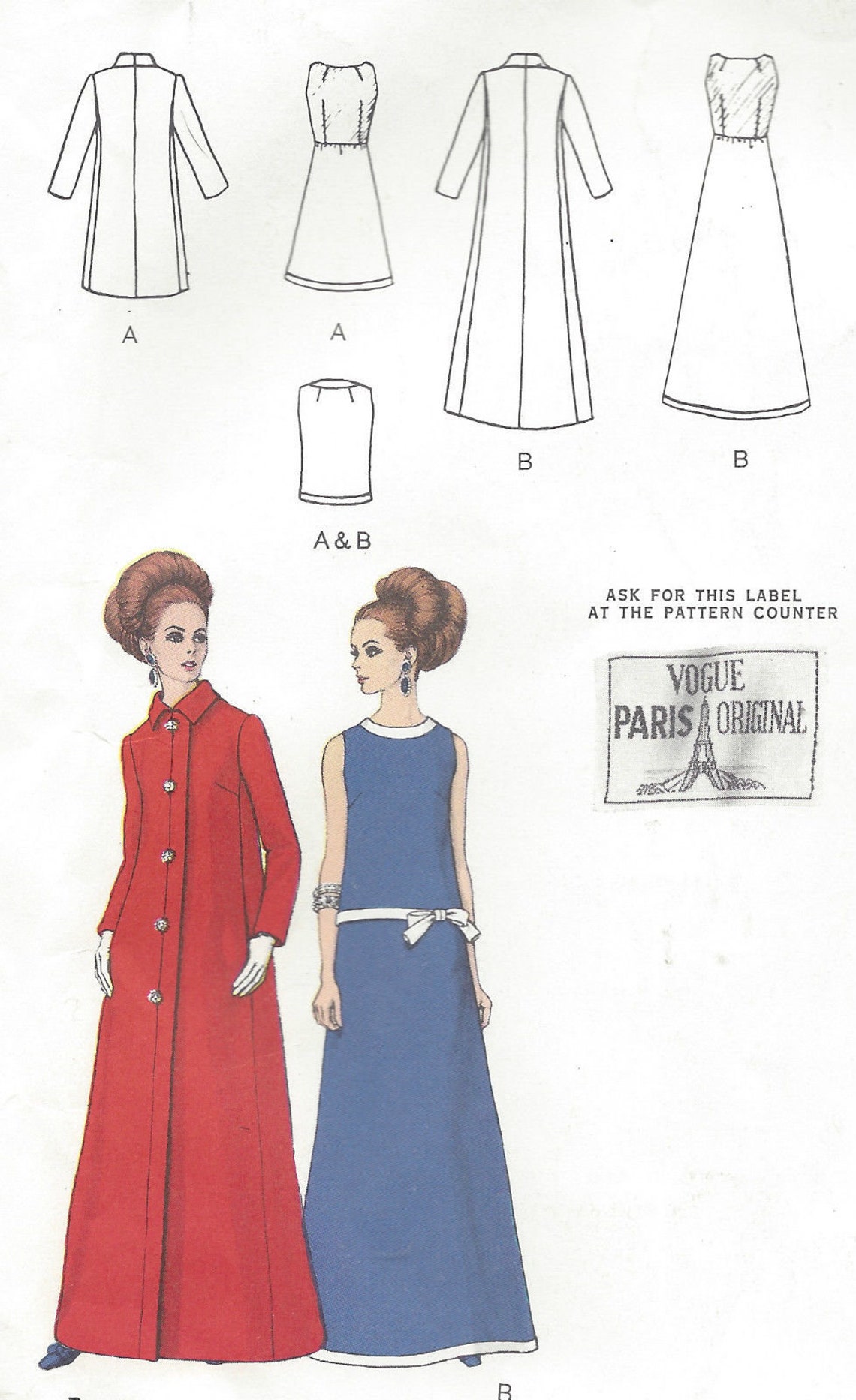 1968 Vintage VOGUE Sewing Pattern B38 COAT & DRESS (1397) by Patou ...