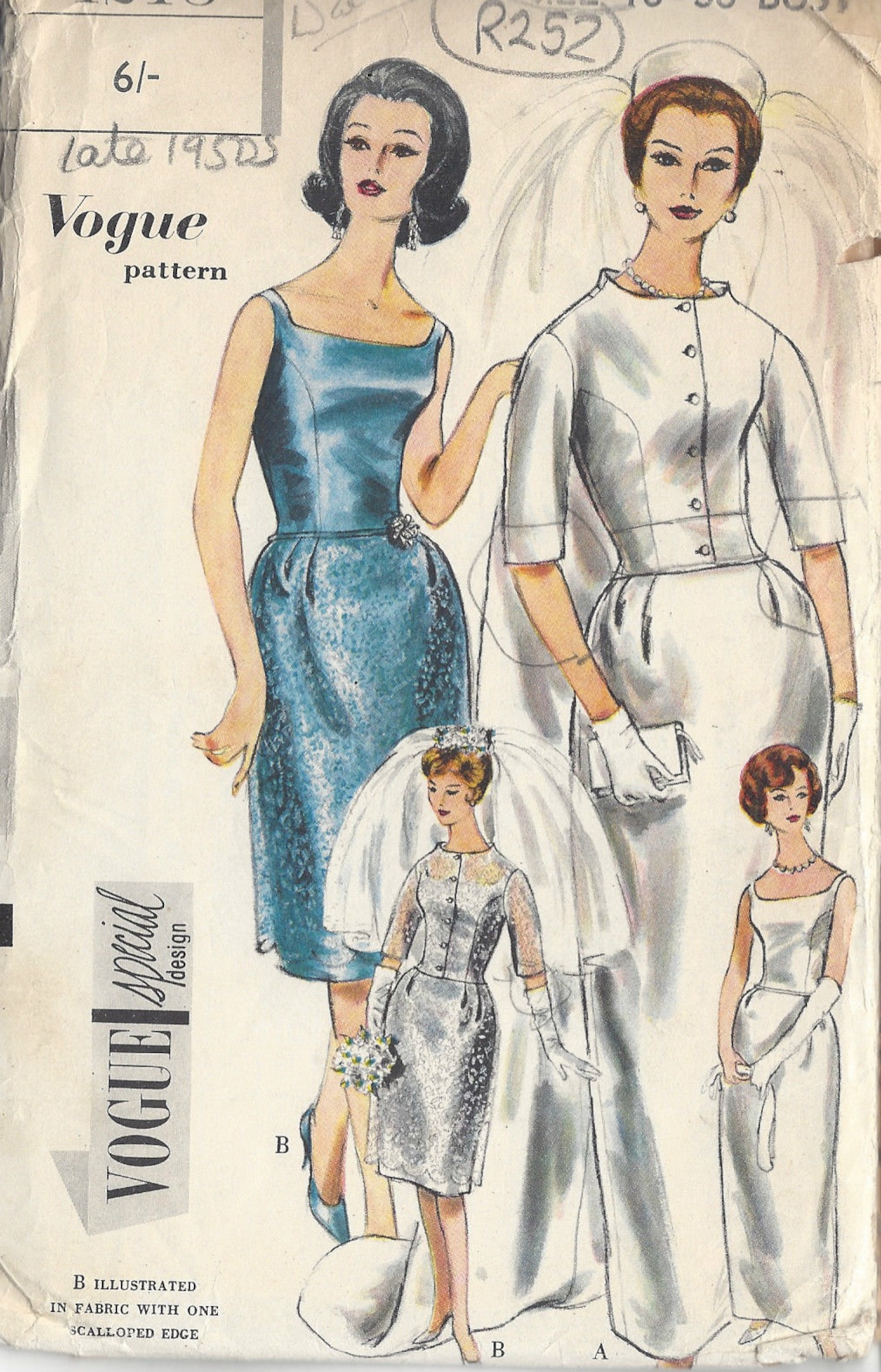 1960s Vintage VOGUE Sewing Pattern B36" WEDDING DRESS, Train & Jacket ...