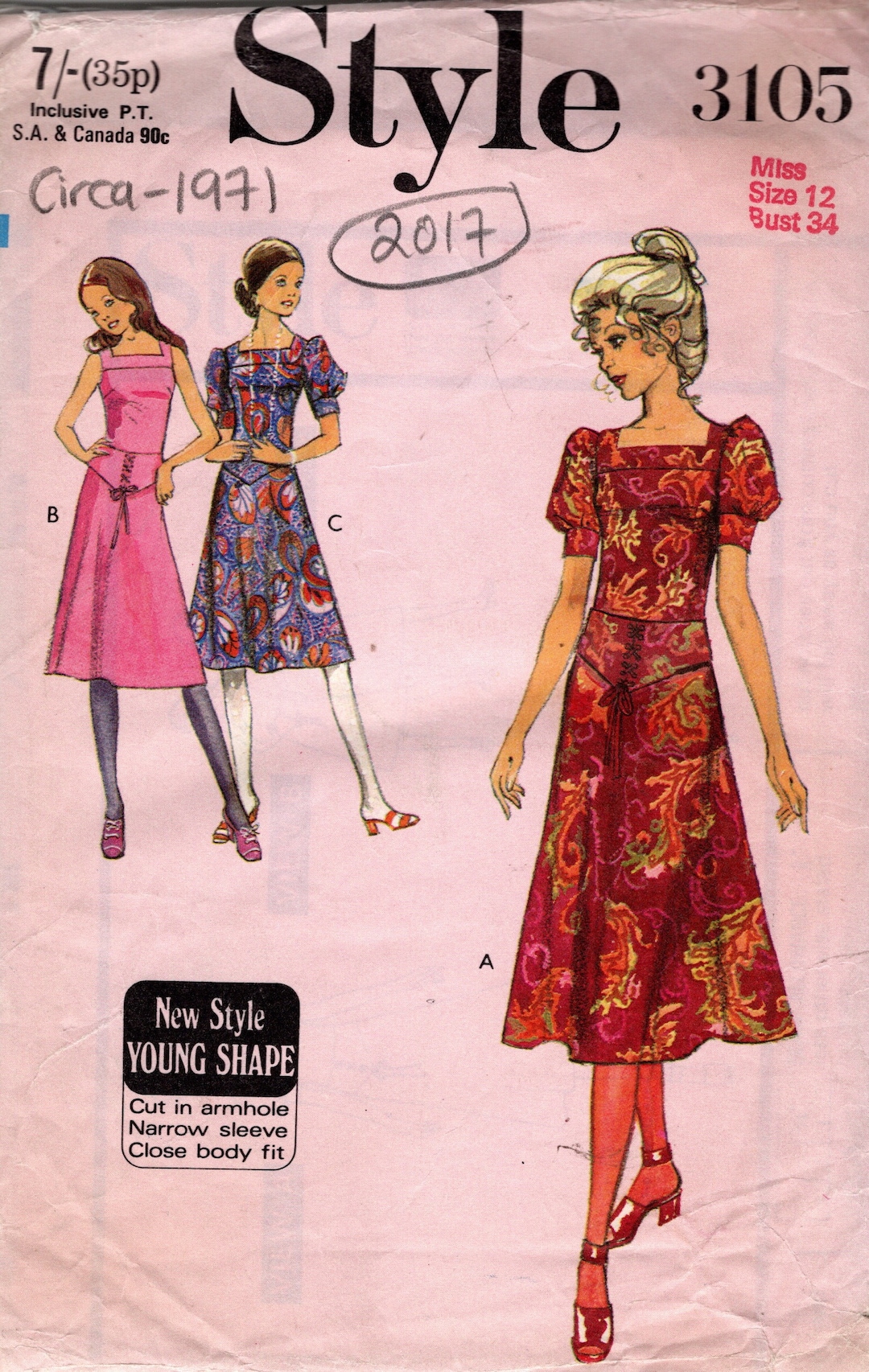 1971 Vintage Sewing Pattern B34″ DRESS (2017) by Style 3105 - Etsy