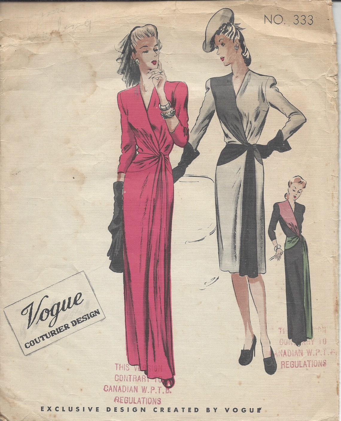 1940s Vintage VOGUE Sewing Pattern B34 DRESS R878 Vogue 333 - Etsy