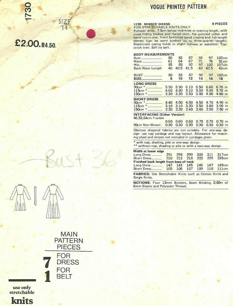 1978 Vintage VOGUE Sewing Pattern DRESS B36 1893 by Diane - Etsy