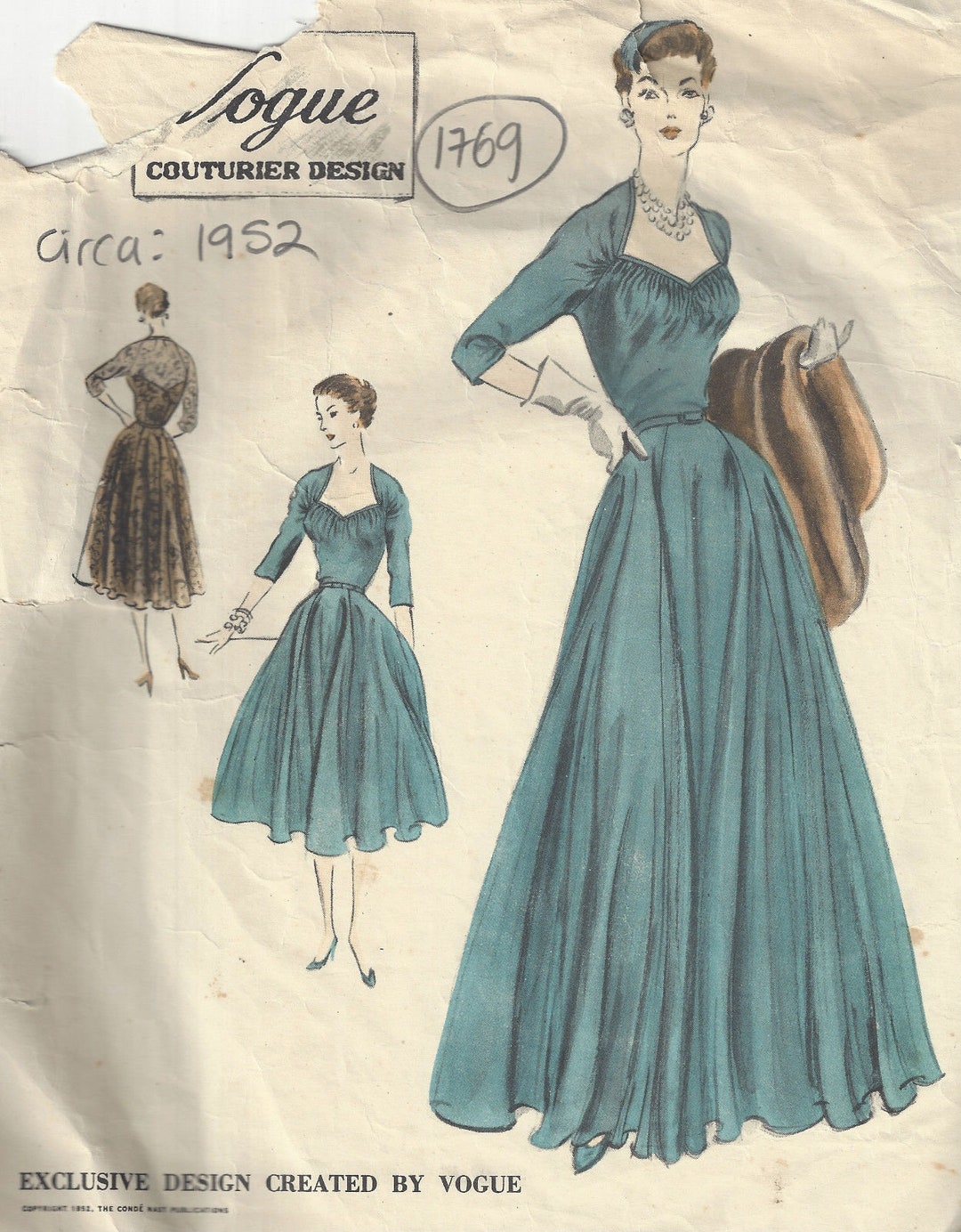 1952 Vintage VOGUE Sewing Pattern B34 One-piece DRESS & SLIP (1769 ...