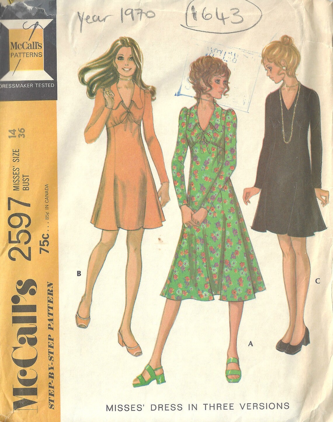 1970 Vintage Sewing Pattern B36 DRESS 1643 - Etsy
