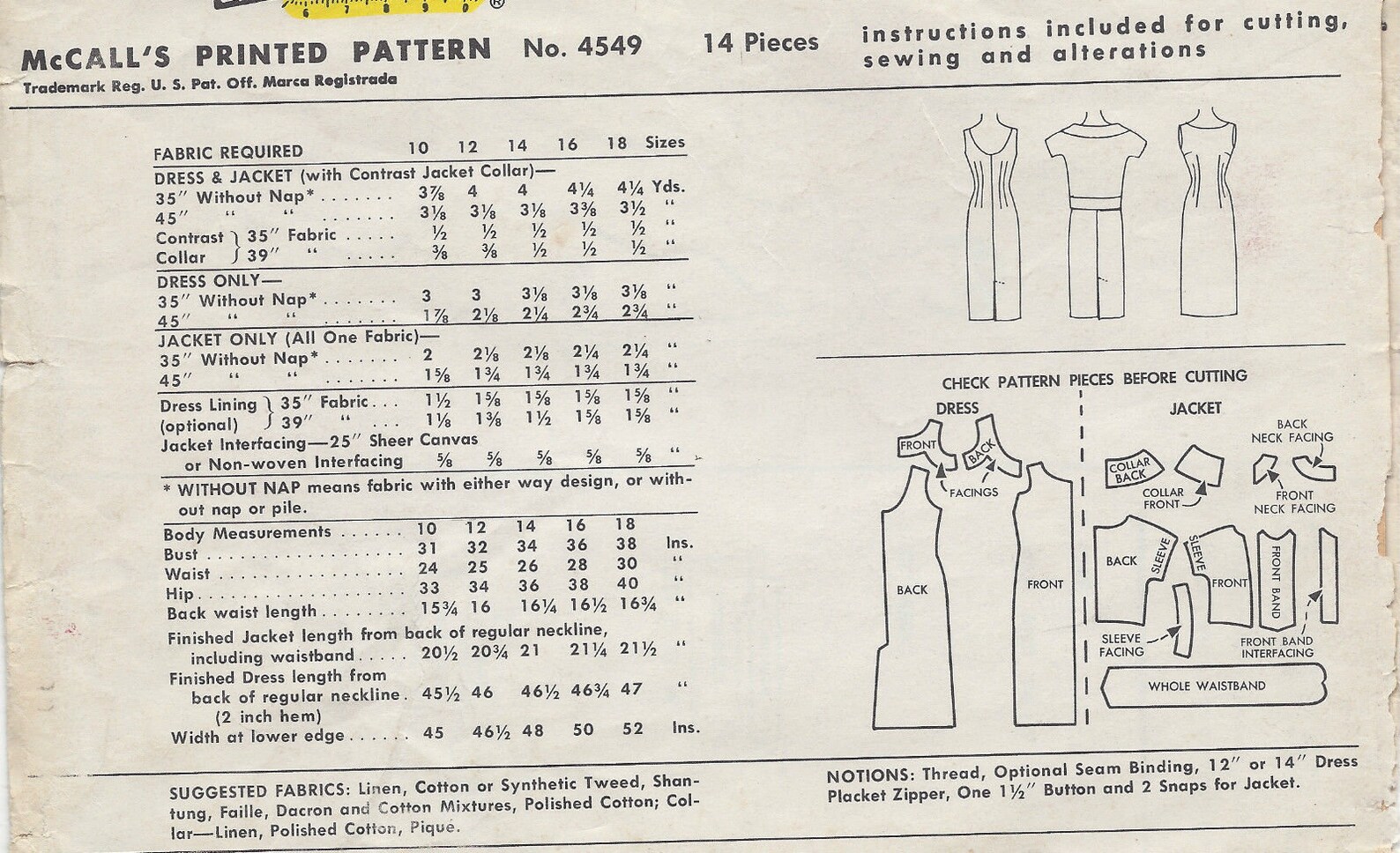 1958 Vintage Sewing Pattern B36 DRESS & JACKET (R247) Mccall's 4549 - Etsy
