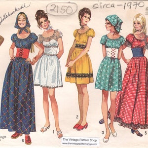 1970 Vintage Sewing Pattern Bust: 34″ DRESS & SCARF Bohemian Style ...