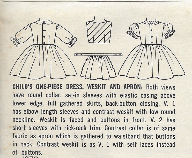1957 Childrens Vintage Sewing Pattern S3 C22" DRESS WESKIT APRON (C5 ...
